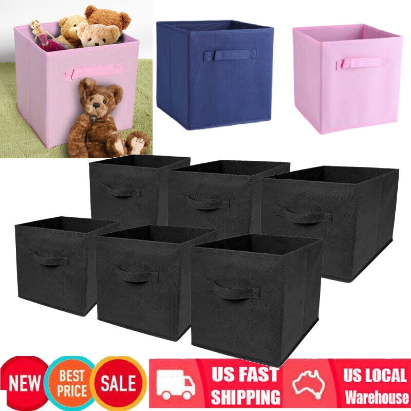 6 pcs 10'' Cube Collapsible Foldable Cloth Fabric Cubby Storage Bin ...