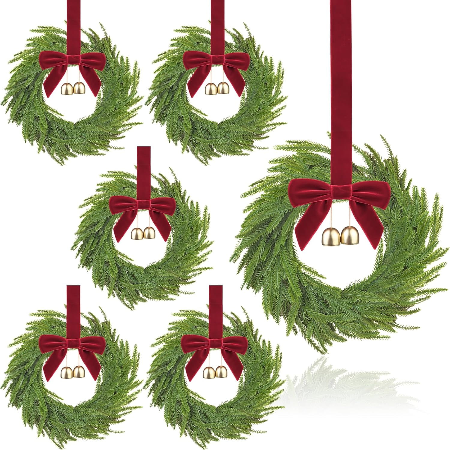 6 pcs 12 inch Small Christmas Wreath, Mini Wreaths for Cabinets with ...