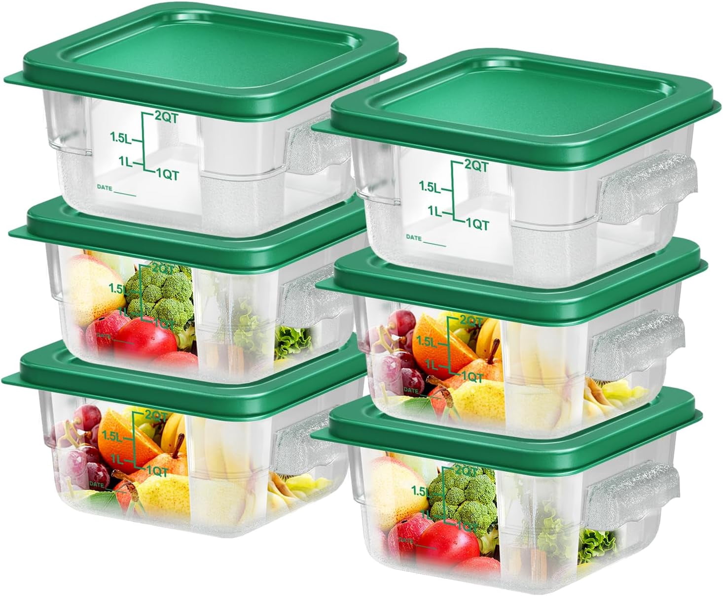 6 pcs 2qt Square Clear Food Storage Containers with Lids, Commercial ...