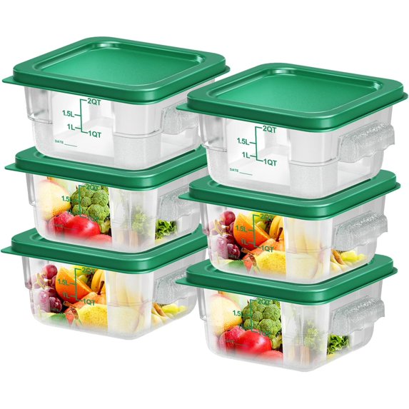 6 pcs 2qt Square Clear Food Storage Containers with Lids, Commercial ...