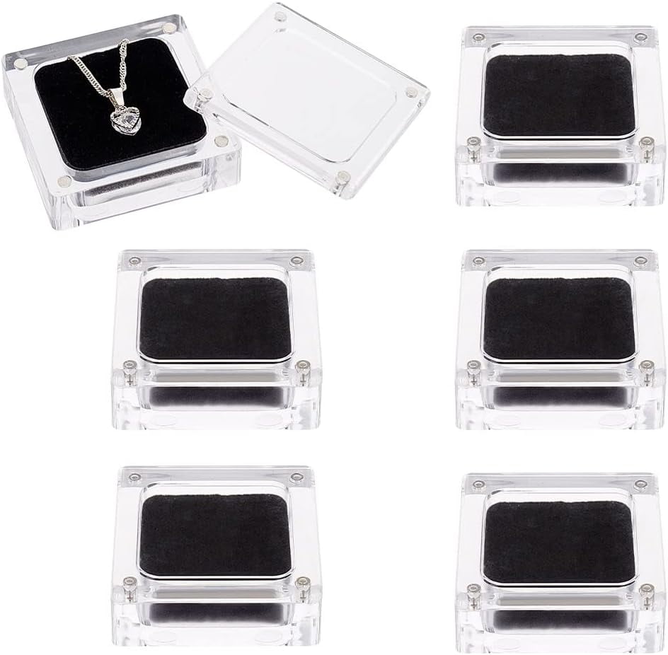 6 pcs Acrylic Ring Box with Velvet 2.3x2.3inch Transparent Crystal Ring ...