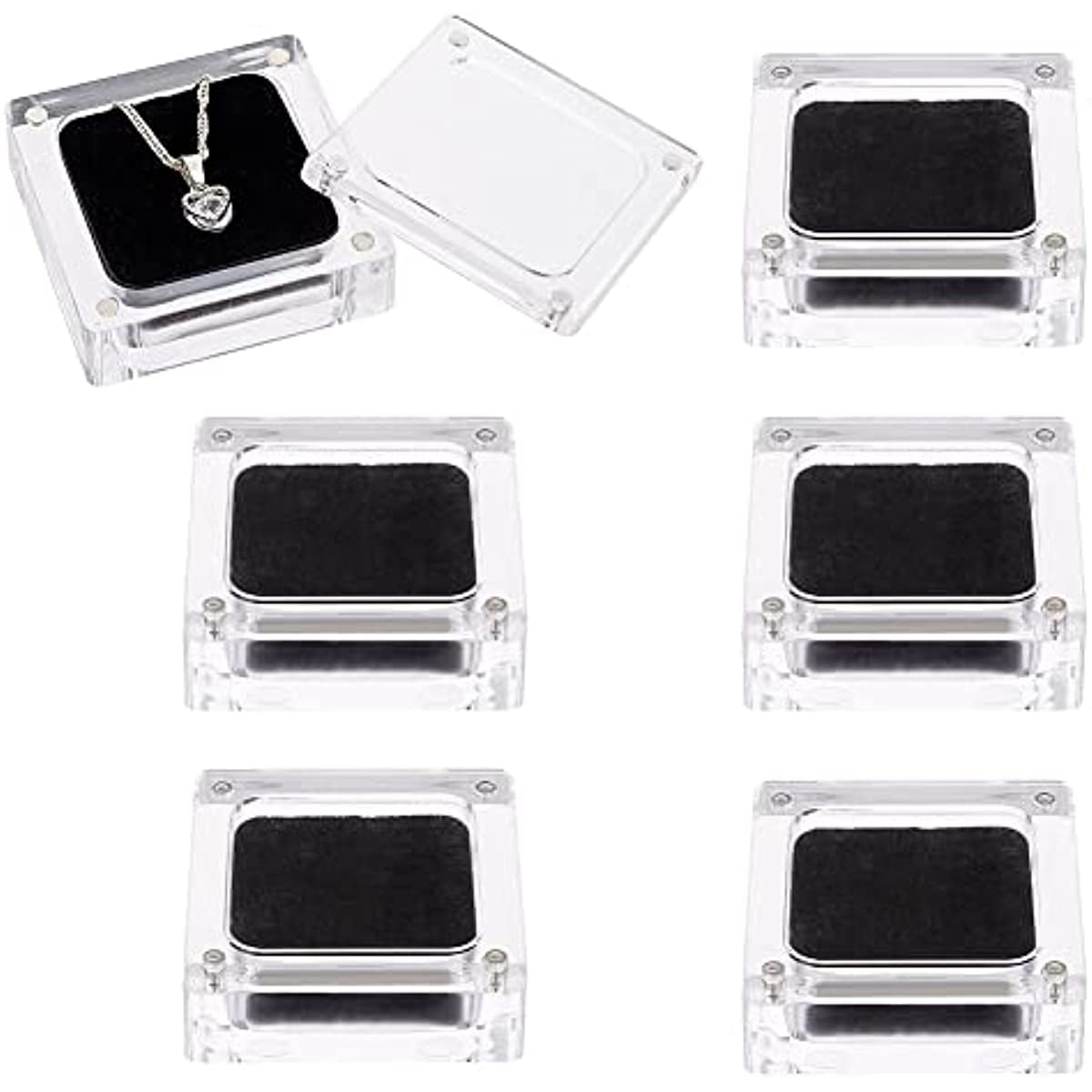 6 pcs Acrylic Ring Box with Velvet 2.3x2.3inch Transparent Crystal Ring ...