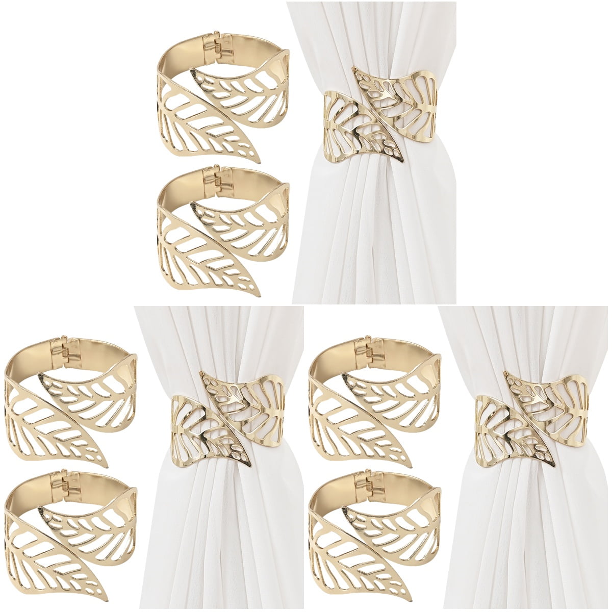 6 pcs Alloy Curtain Buckle Hollow Leaf Curtain Tirbacks Punch Free ...
