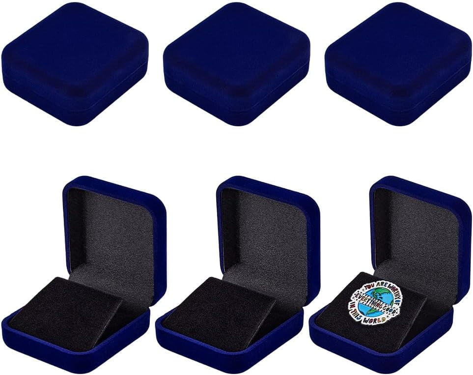 6 pcs Blue Velvet Badge Display Box 30mm Lapel Pin Collection Display ...