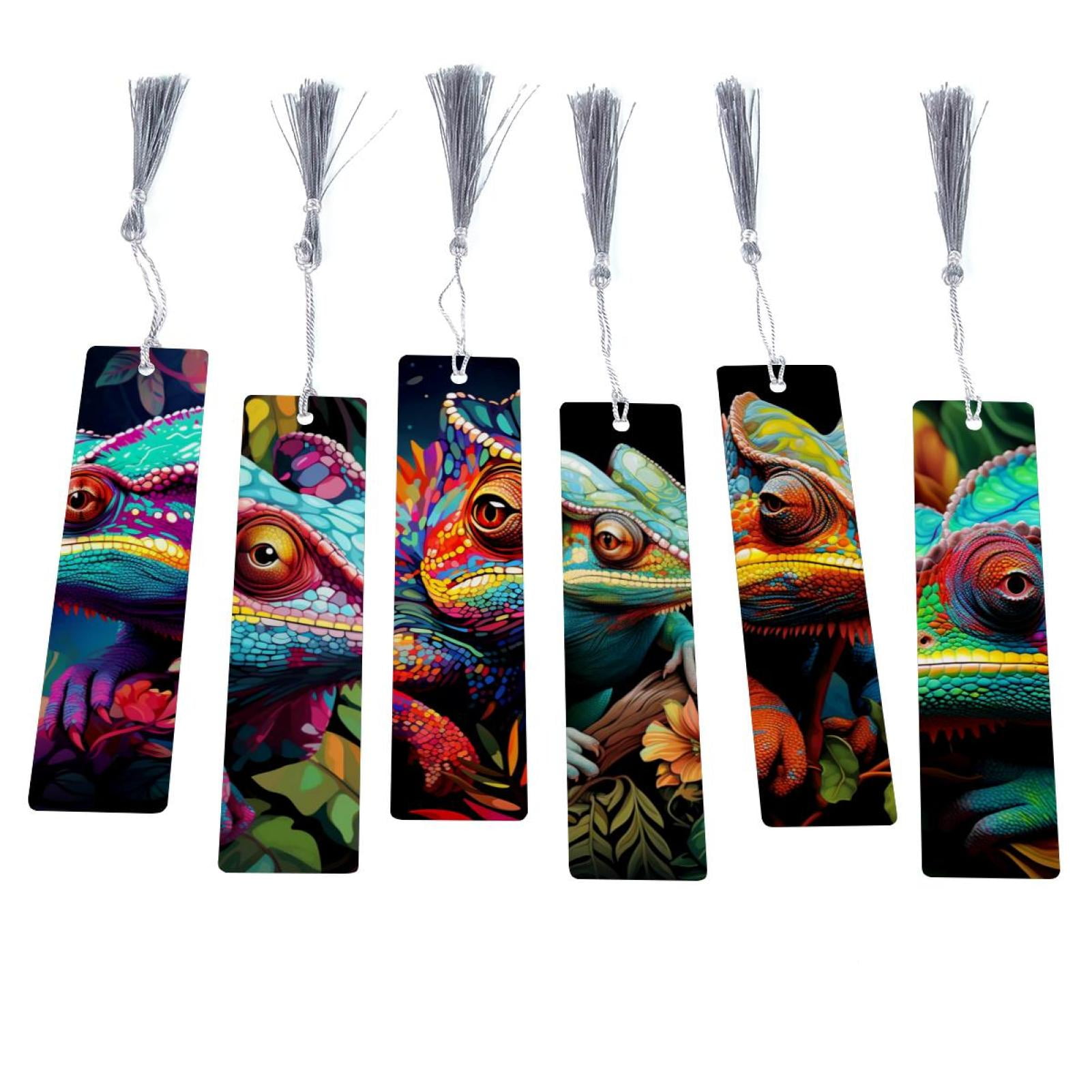 6 pcs Bookmarks for Book Lovers, Chameleon Book Marks with Tassel for ...