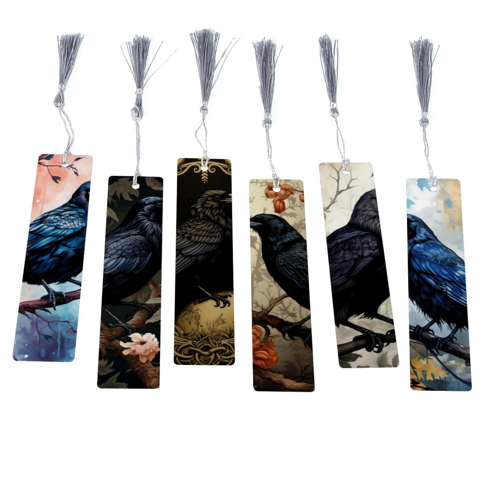 6 pcs Bookmarks for Book Lovers, Crow Book Marks with Tassel for Reader ...