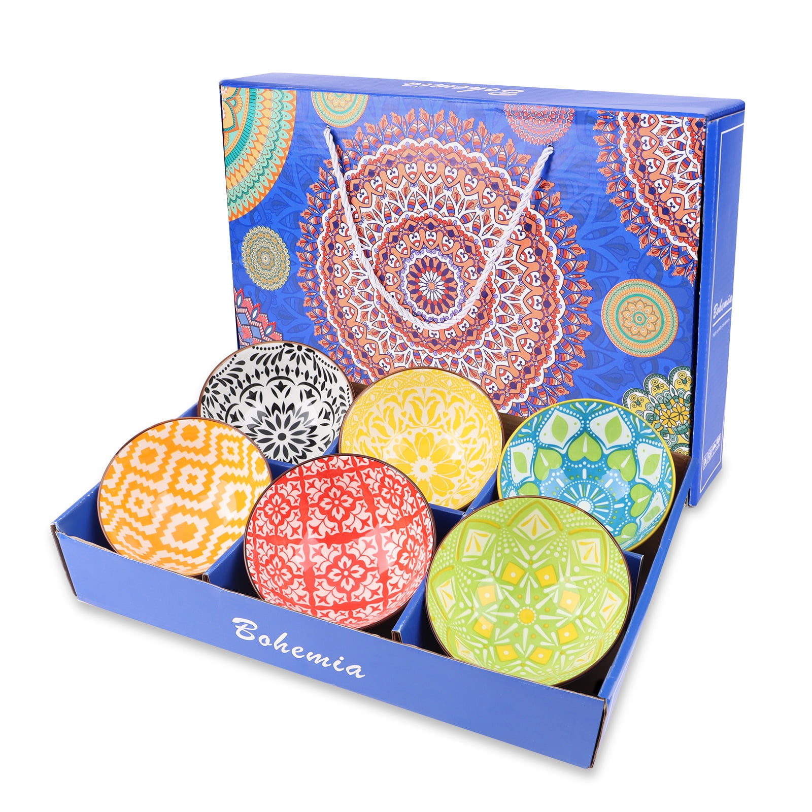 6 pcs Ceramic Bowls, Bohemian Style Bowl Gift Set, Assorted Dinnerware ...