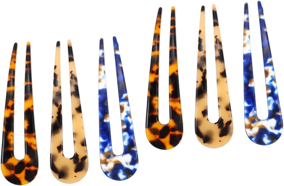 6 pcs Chignon Shell Pin Vintage Hairpin Prong Shaped Pins Acetate ...