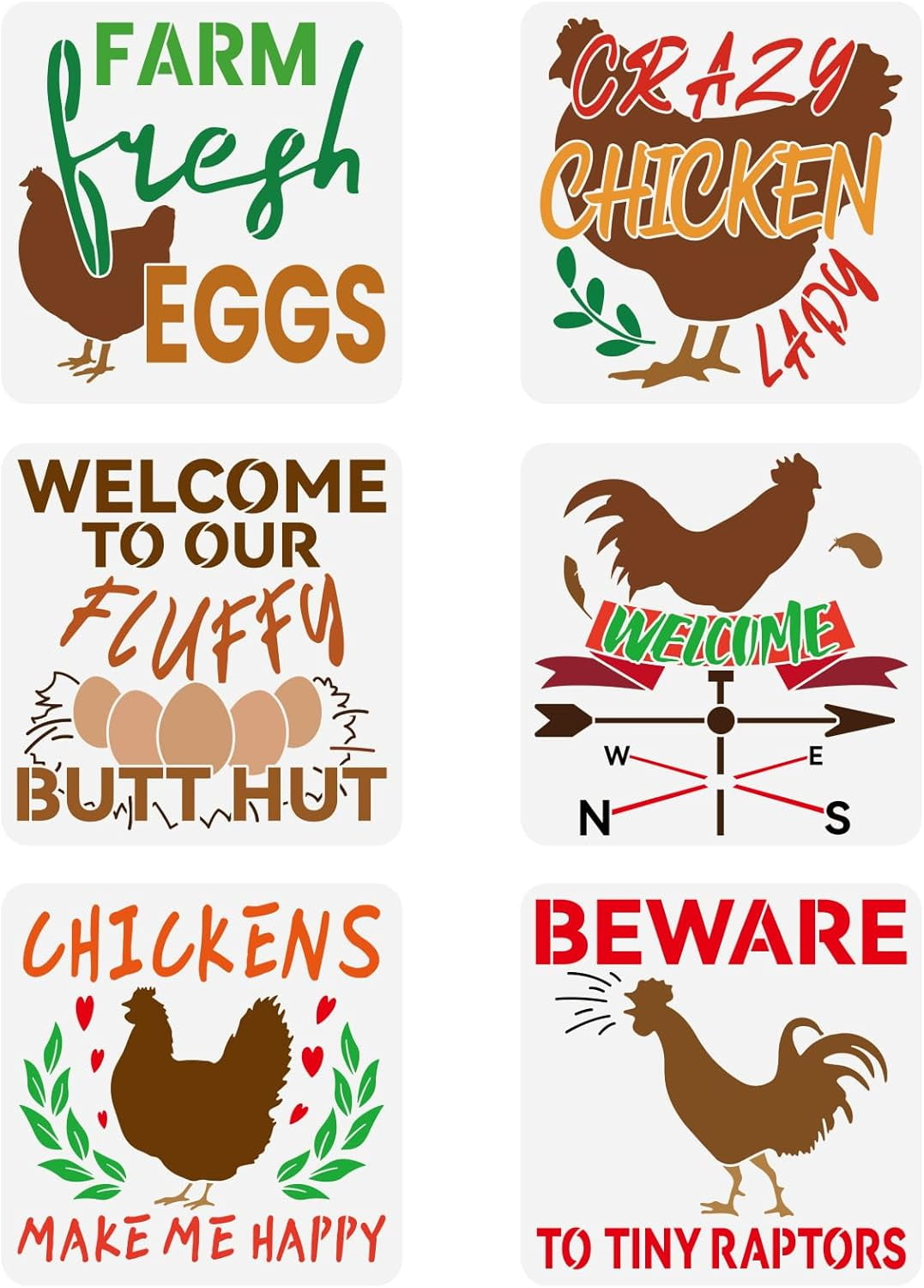 6 pcs Farm Chickens Stencil 11.8x11.8inch Reusable Farm Fresh Eggs ...
