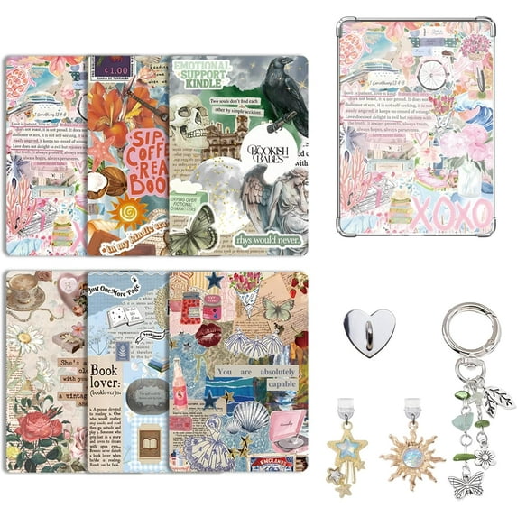 6 pcs Inserts for E-Reader Clear Case, and 2 pcs Dust Plug Charms Retro ...