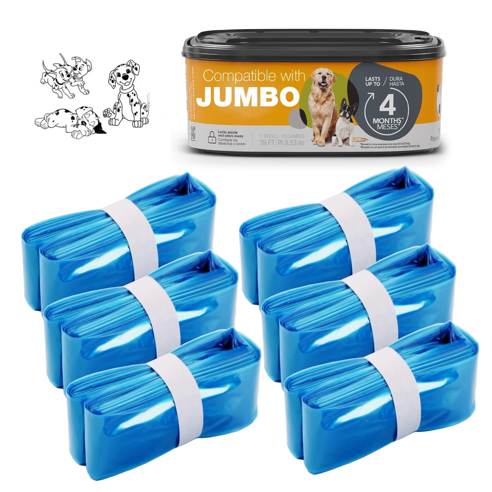 6 pcs Jumbo 26FT refill Pet Waste Bags Compatible with Your Genie Dog ...