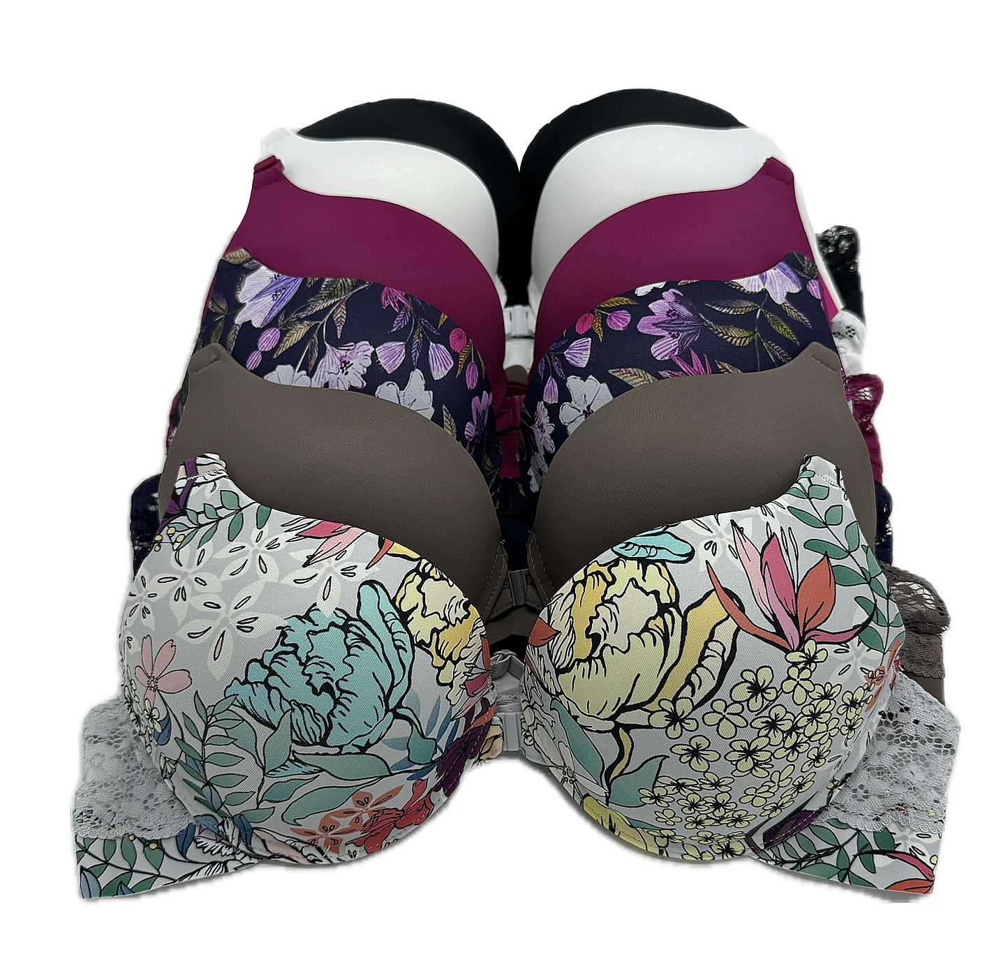 6 pcs Max Lift Power Wired Add 2 Cup Sizes T-Shirt Double Push Up Bra ...