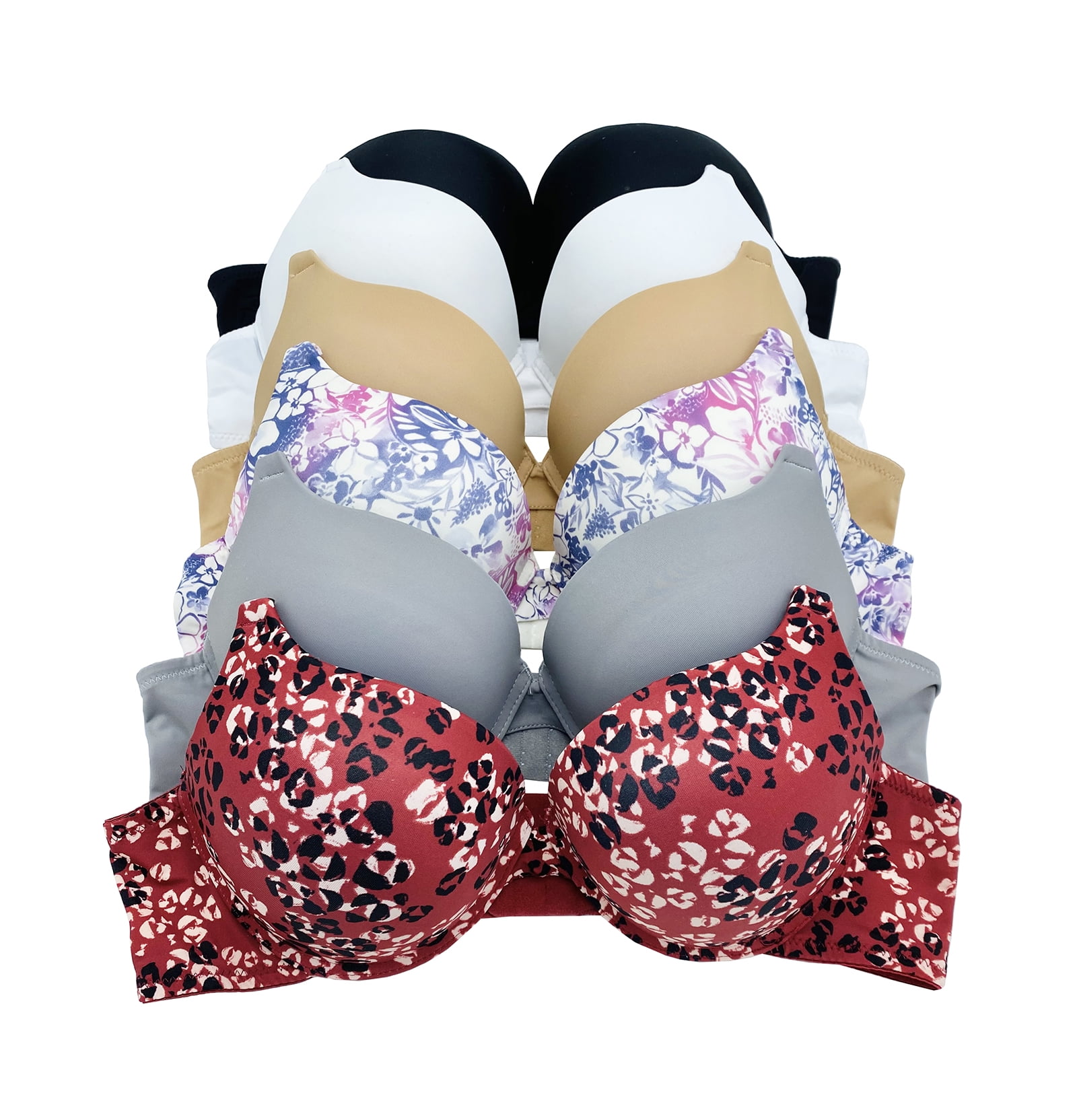 6 pcs Max Lift Power Wired Add 2 Cup Sizes T-Shirt Double Push Up Bra B/C 34C - Walmart.com