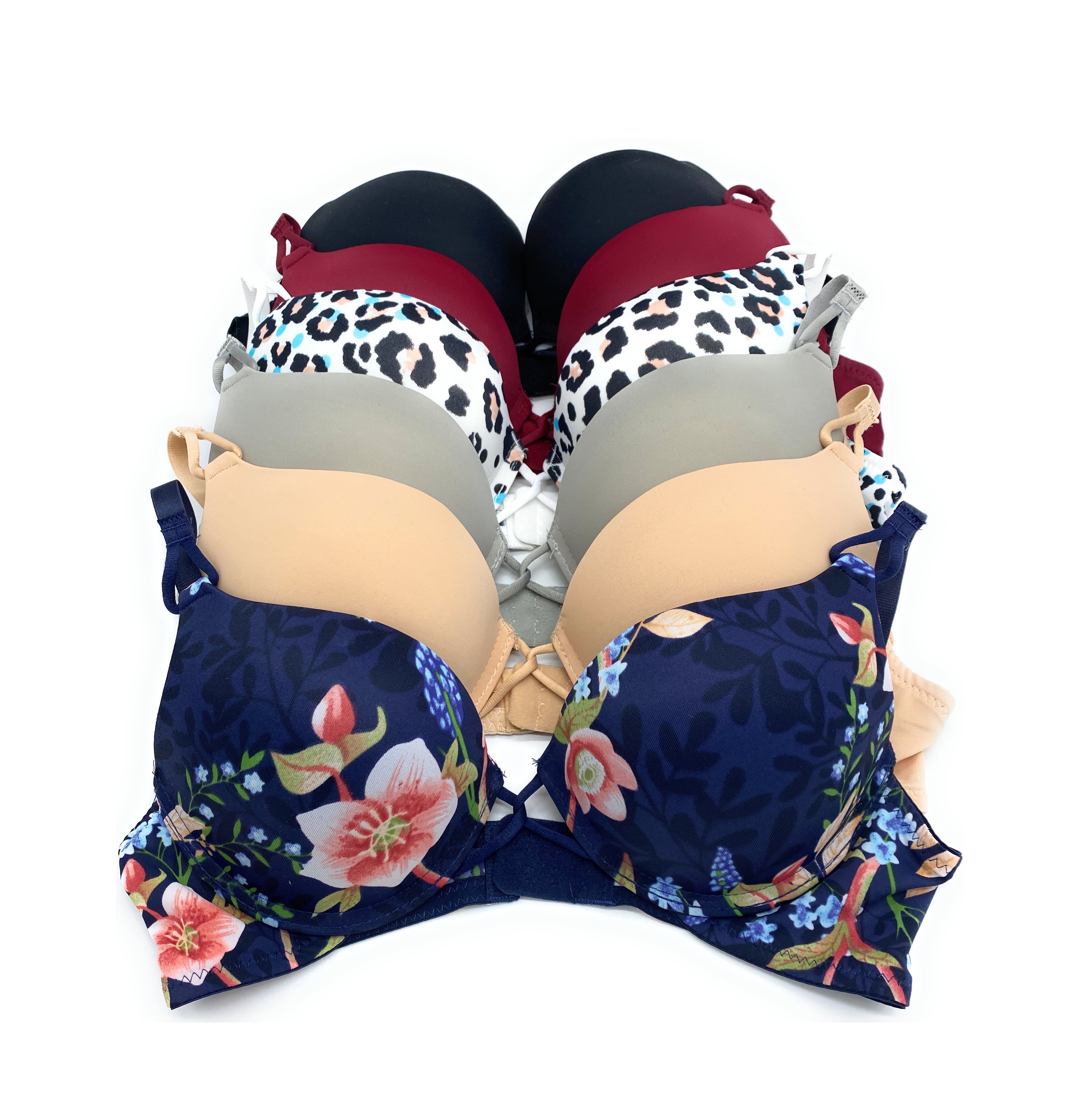 6 pcs Max Lift Power Wired Add 2 Cup Sizes T-Shirt Double Push Up Bra B ...