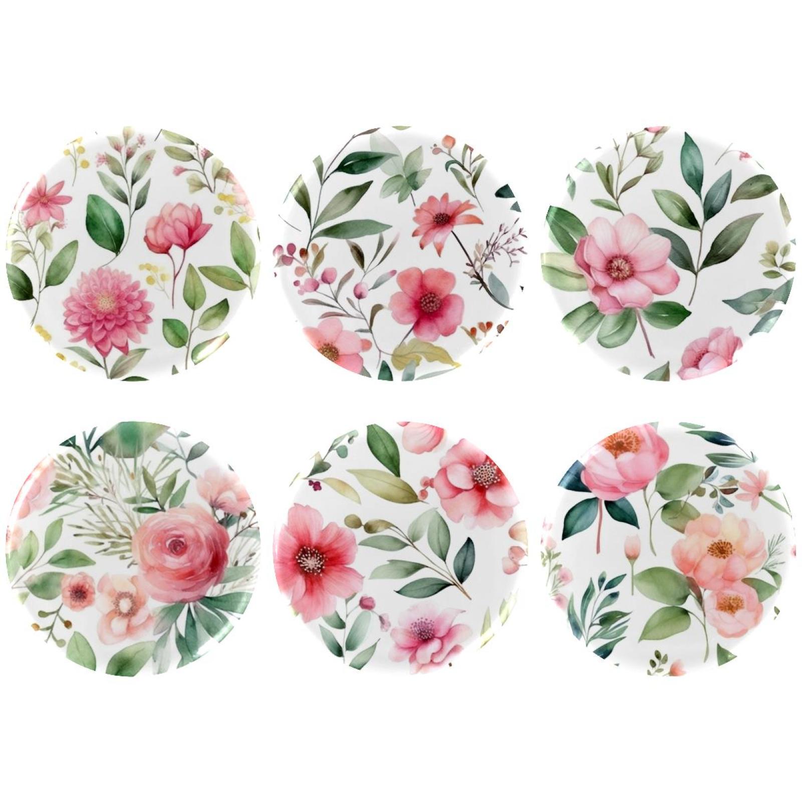 6 pcs Pink Flowers with Leaves Political Campaign Buttons for Women Men ...