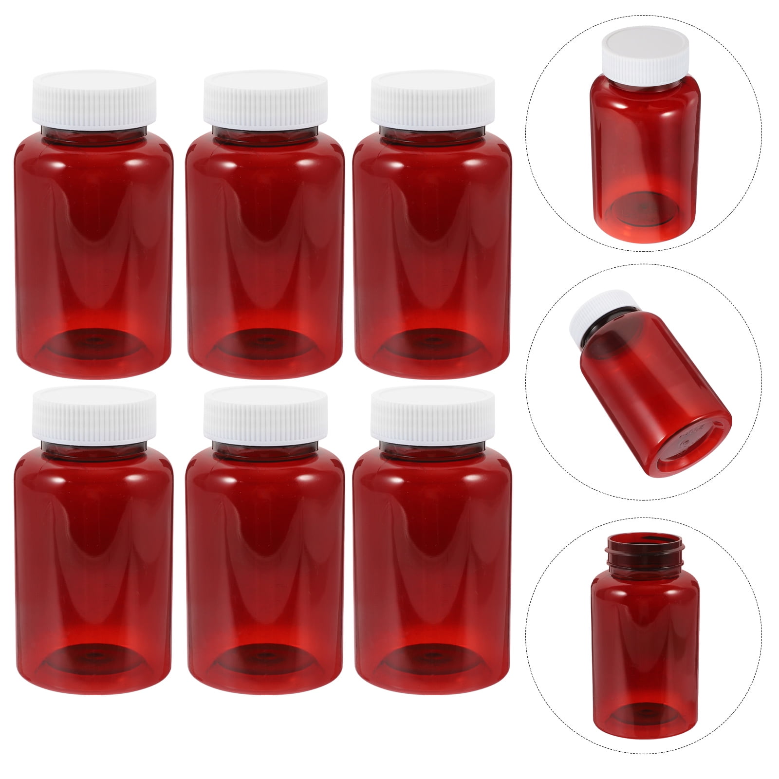 6 pcs Plastic Pills Bottles Amber Empty Pills Bottles Medicine ...
