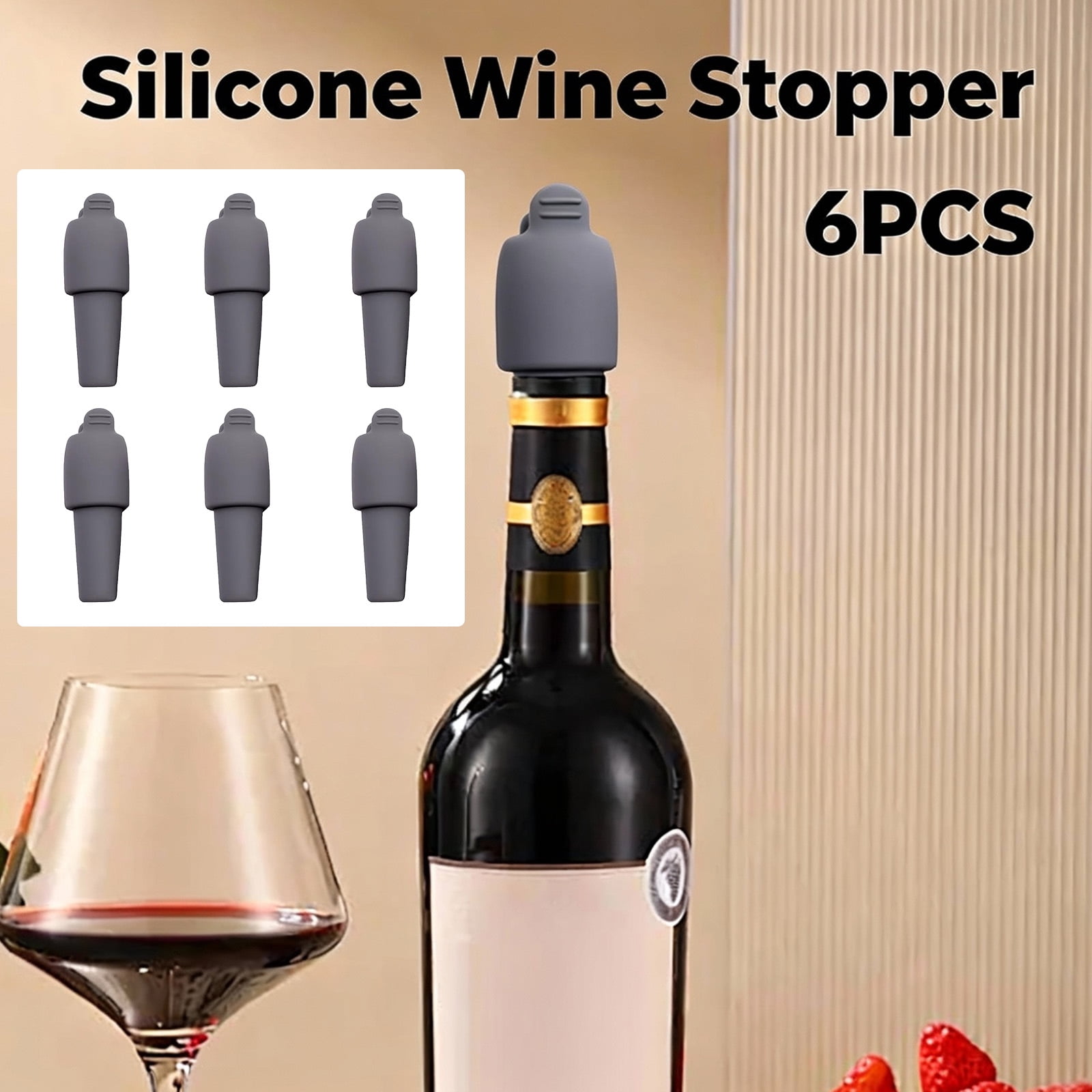 6 pcs Professional-Grade Silicone Wine & Champagne Stopper Set ...