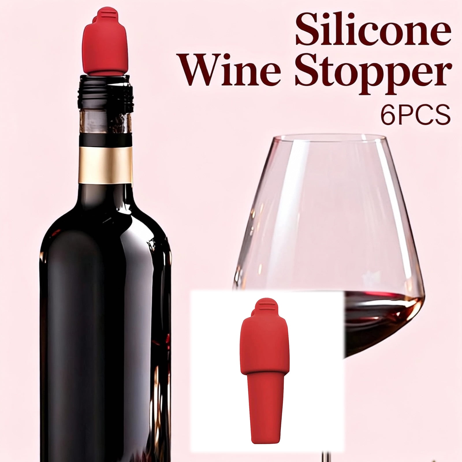 6 pcs Professional-Grade Silicone Wine & Champagne Stopper Set ...