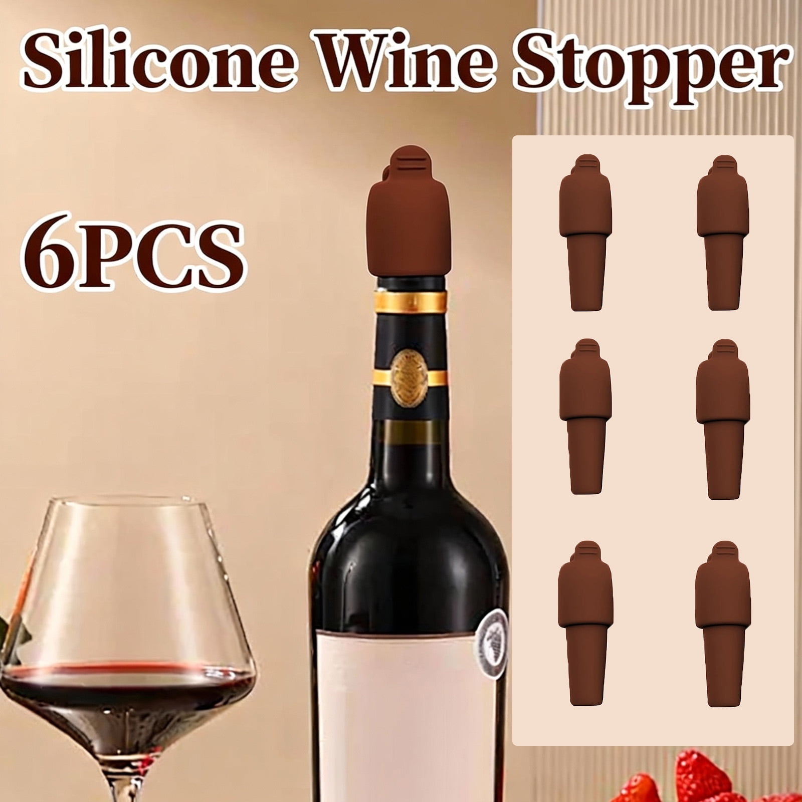 6 pcs Professional-Grade Silicone Wine & Champagne Stopper Set ...