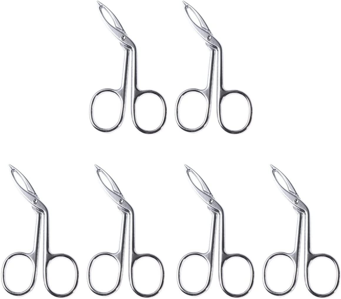 6 pcs Slant Tip Tweezers Stainless Steel Hair Remover Eyebrow Grooming Tool Metal Scissors lash ...