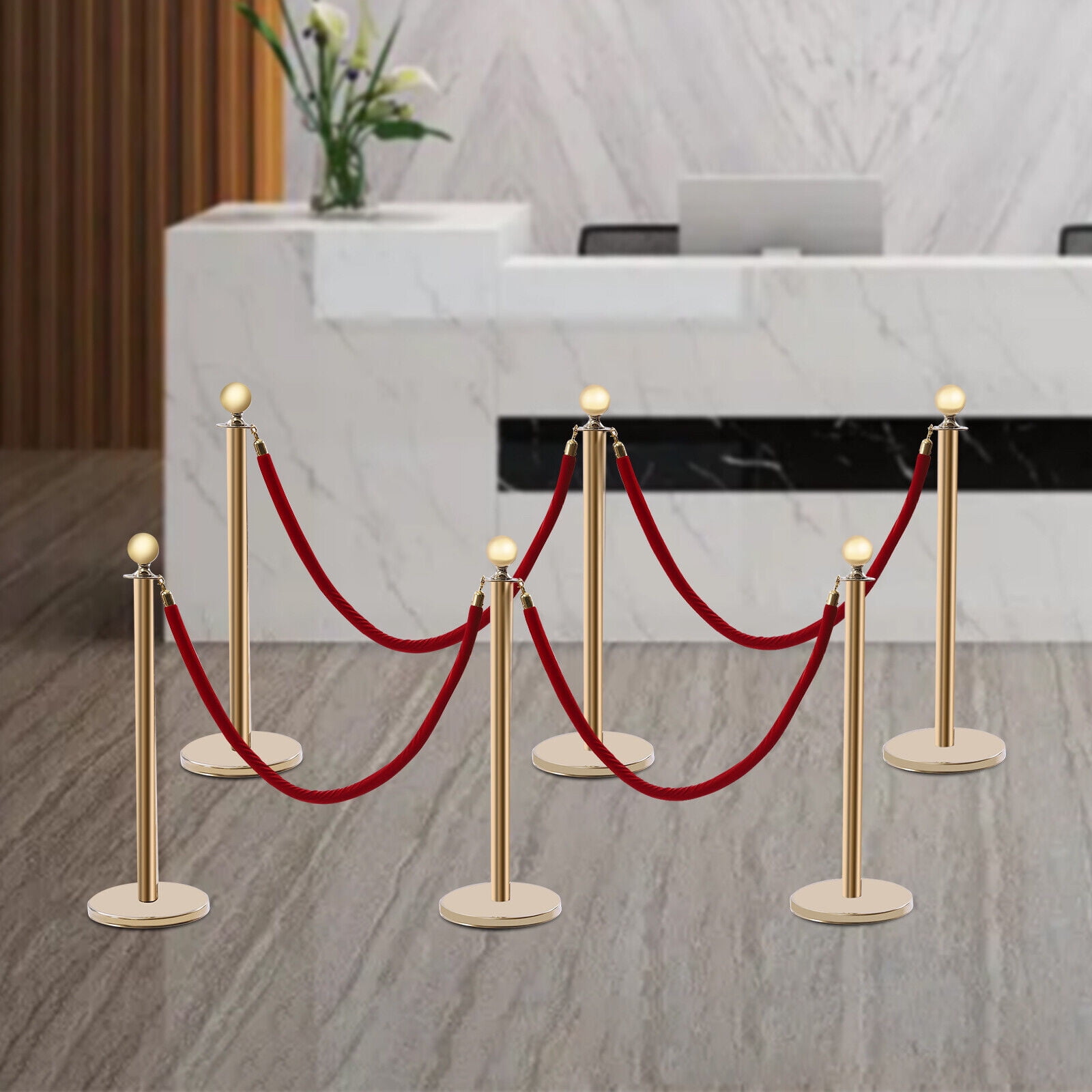 6 pcs Stanchion Post Queue Pole Crowd Control Barrier Stanchion with ...