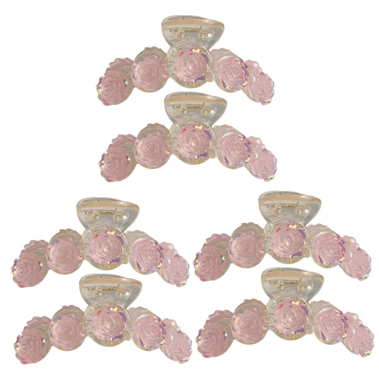 6 pcs Thick Claw Barrettes Camellia Clips Pink Decorative Flower Large ...