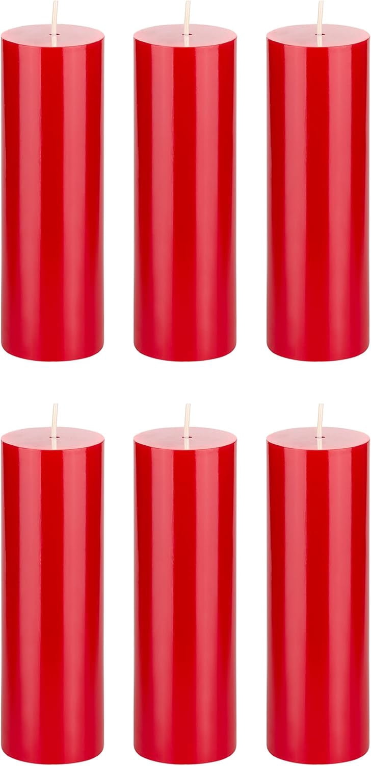 6 pcs Unscented Red Round Pillar Candle, Hand Poured Premium Wax ...