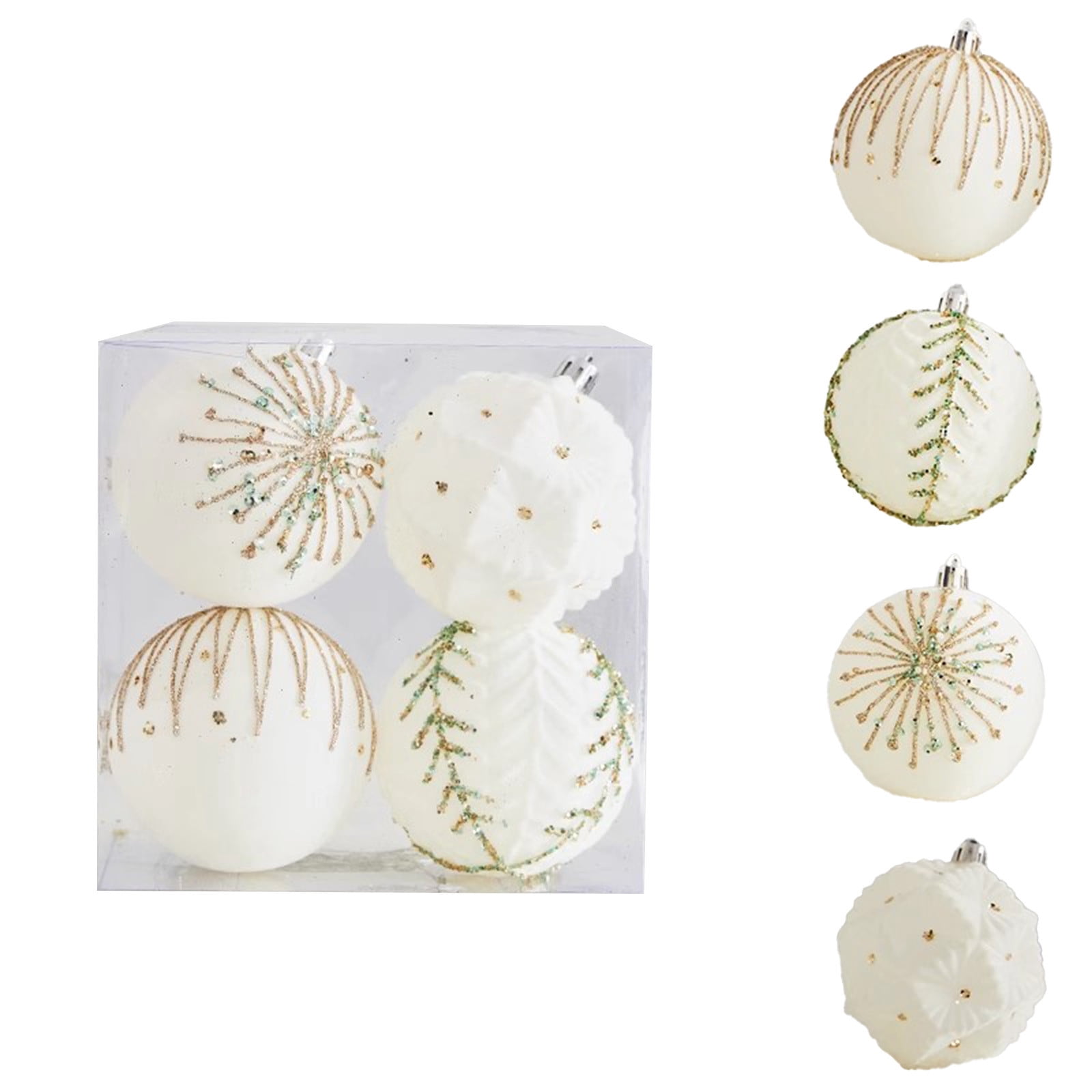 6 pcs White Christmas Balls Set with Pendant, Xmas Tree Decoration ...