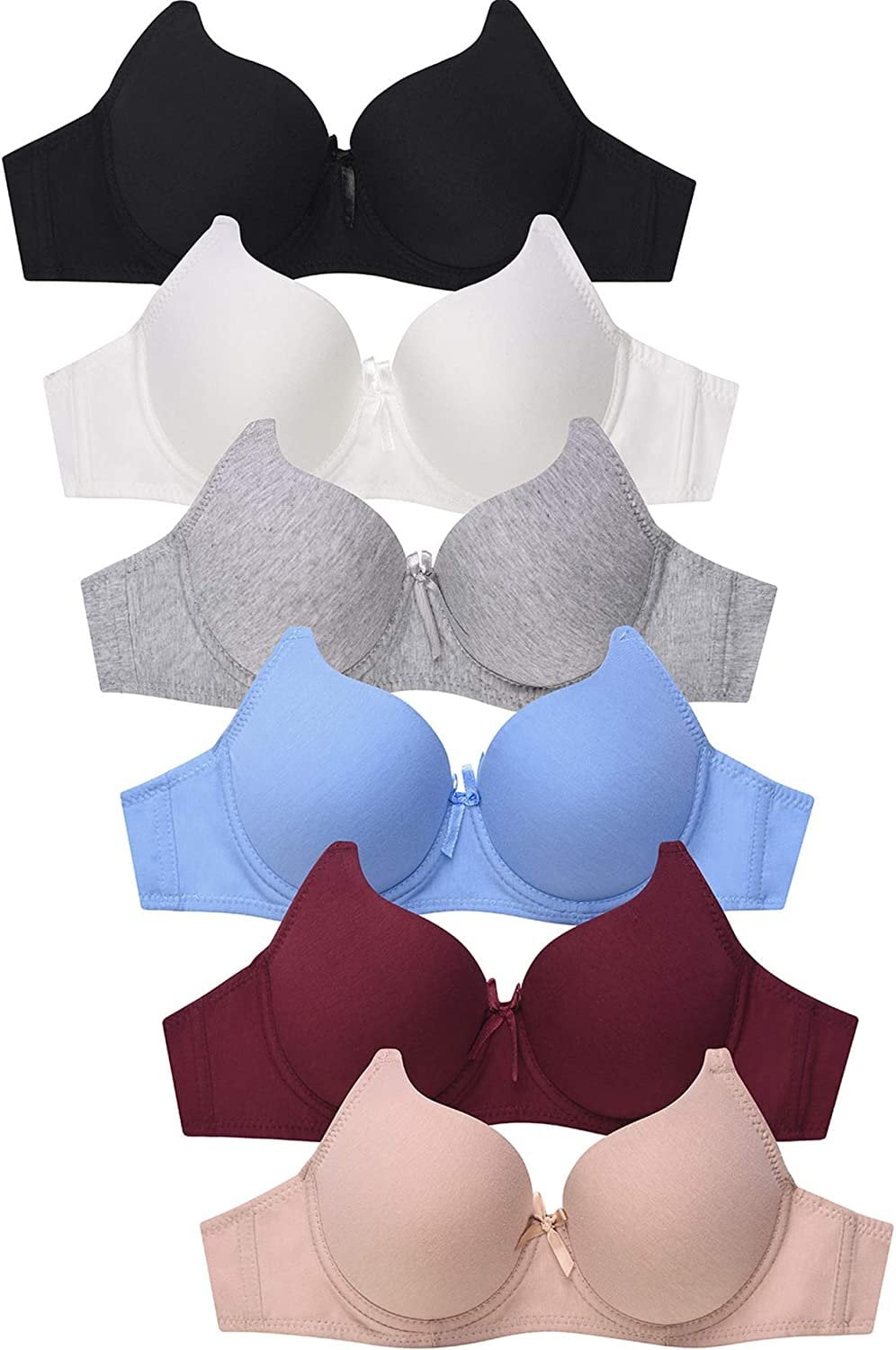 6 pcs Women's Wired Basic Regular Padding Everyday Bras B/C Cup (32B ...