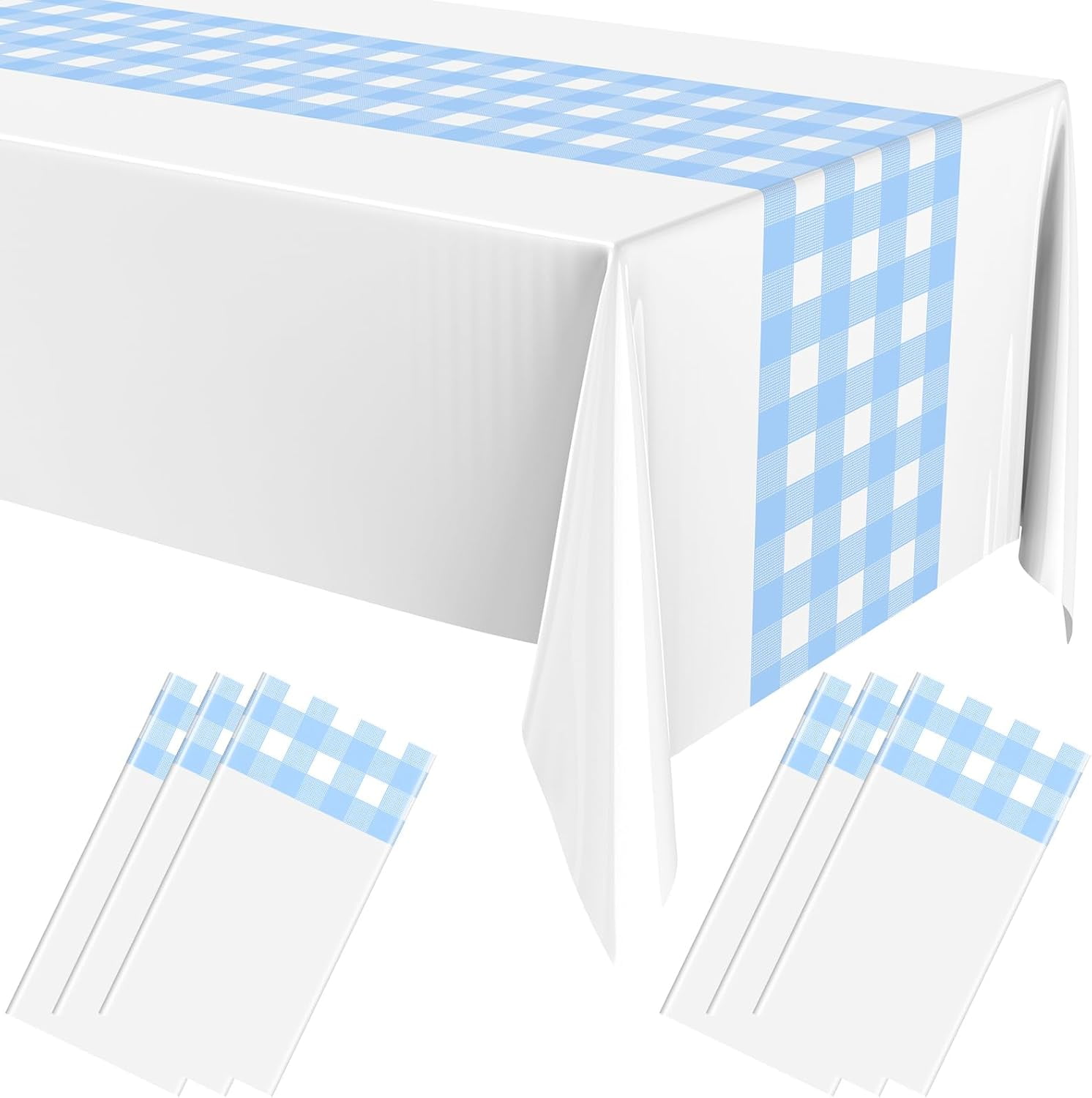 **6 pcs disposable plastic picnic tablecloth with gingham table runner ...