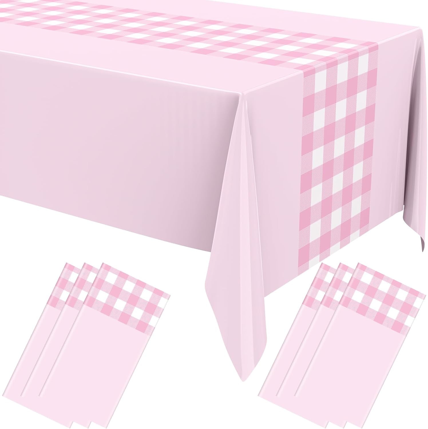 **6 pcs disposable plastic picnic tablecloth with gingham table runner ...