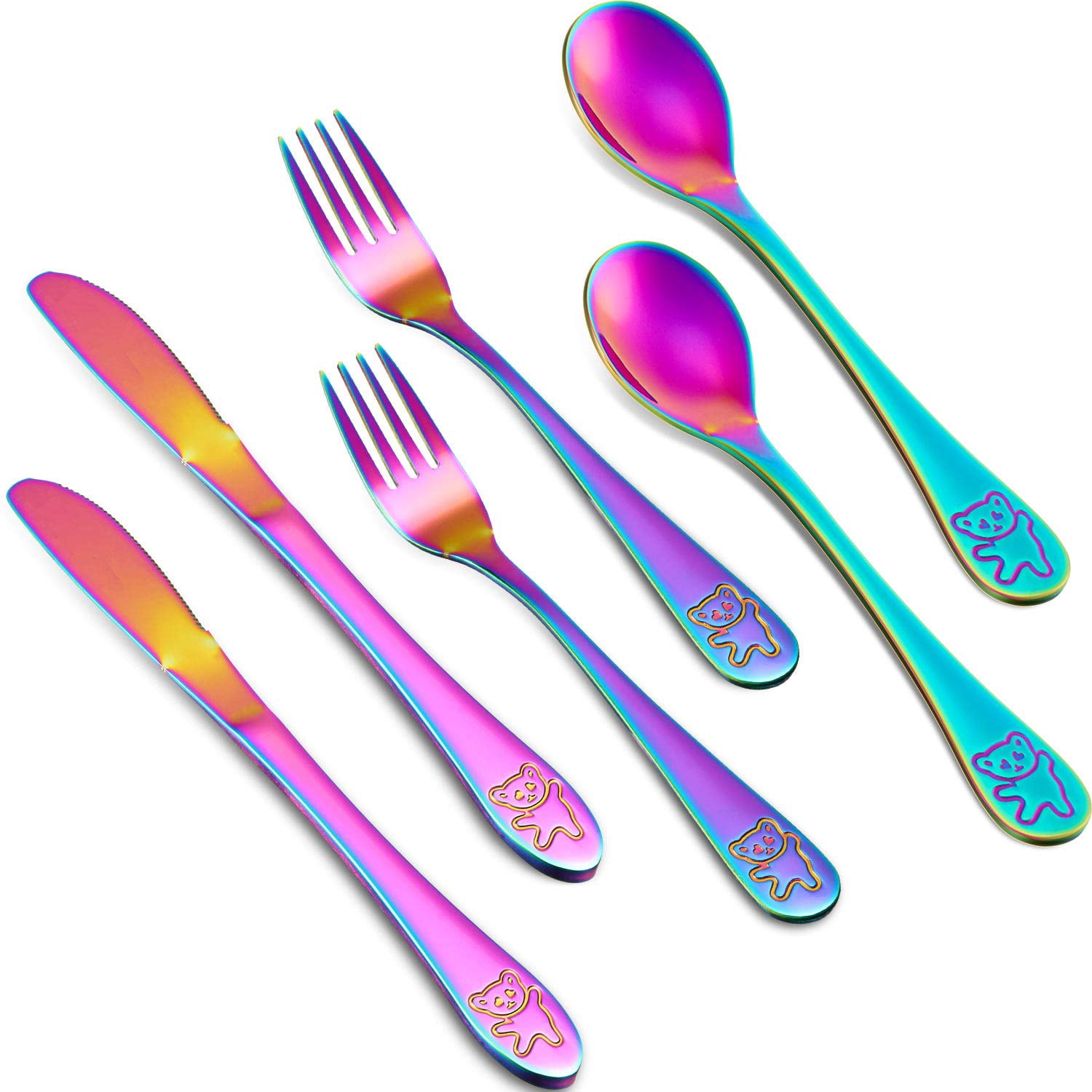 **6 pcs utensils silverware set rainbow cutlery stainless steel safe ...