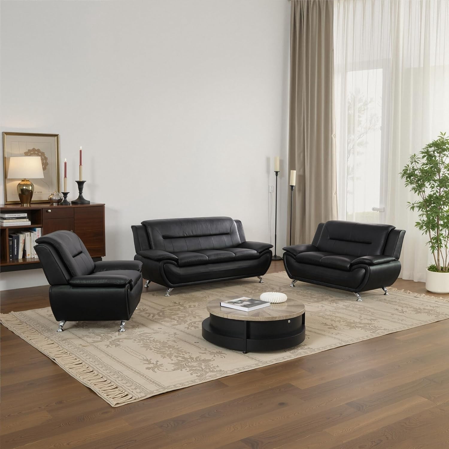 6 person Leather Sofa Set for Living Room 3 Piece Living Room Furniture ...