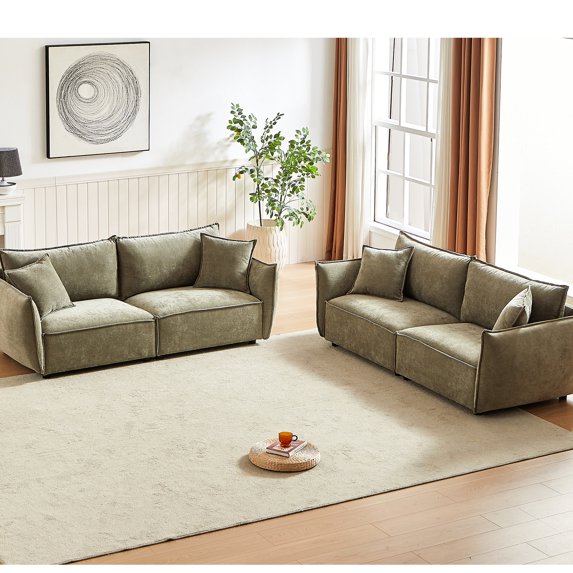 6 - person convertible sofa in light green chenille fabric - Perfect ...