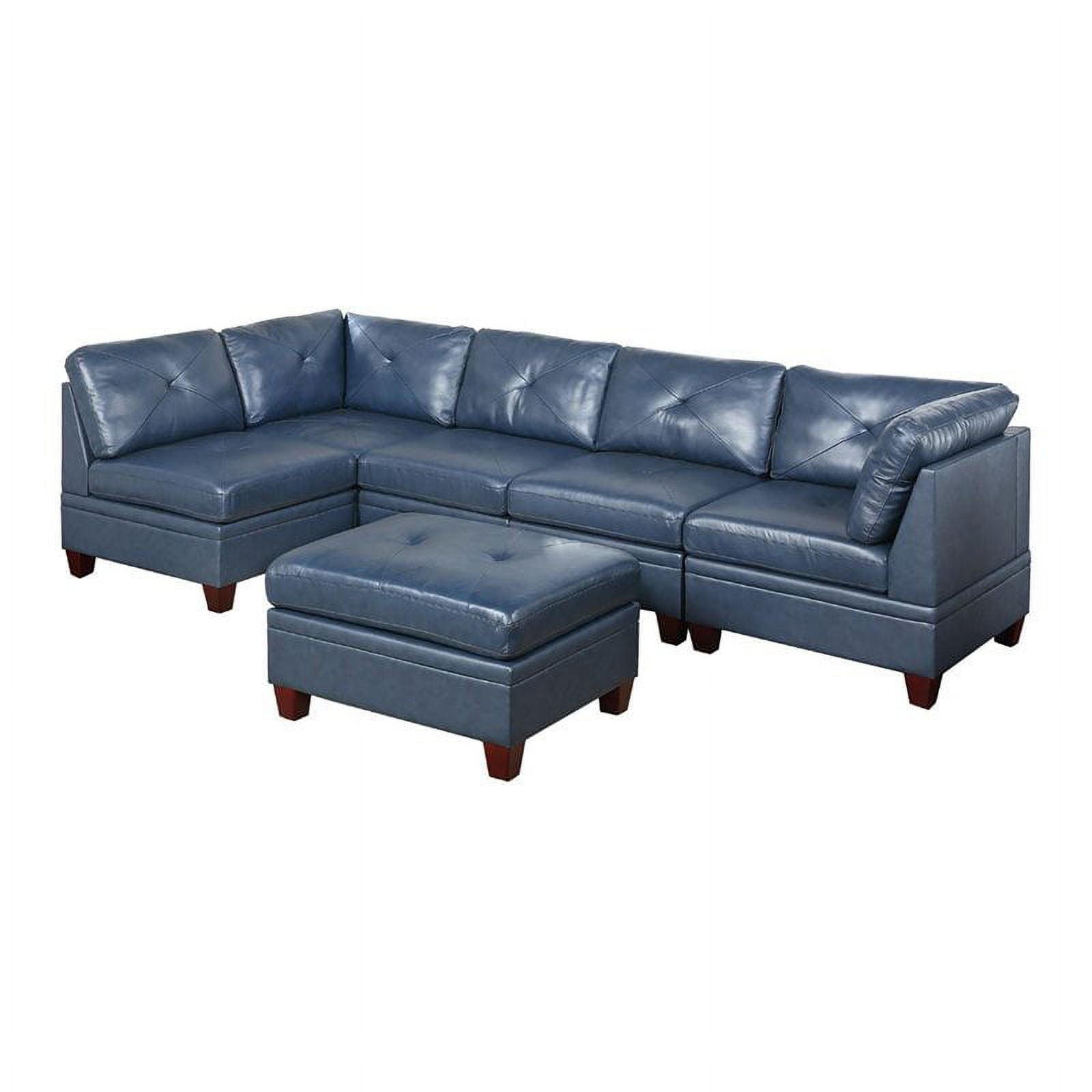 6-piece 132x66" Genuine Leather Match Modular Sectional in Ink Blue ...