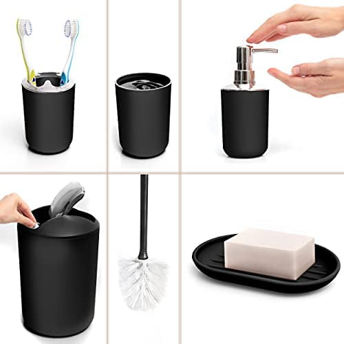 6-piece Bathroom Accessories Set Black Plastic Countertop Decor ...