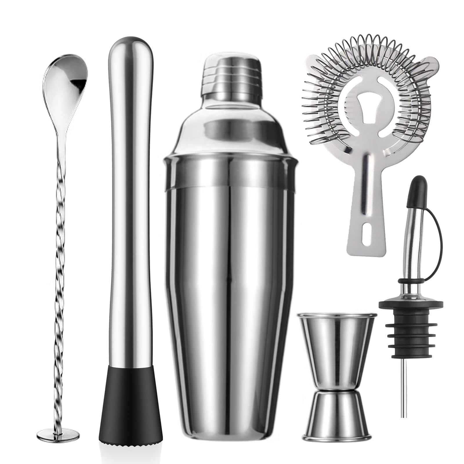 6-piece Cocktail Shaker Set 24oz Strainer Muddler Jigger Mixing Spoon ...