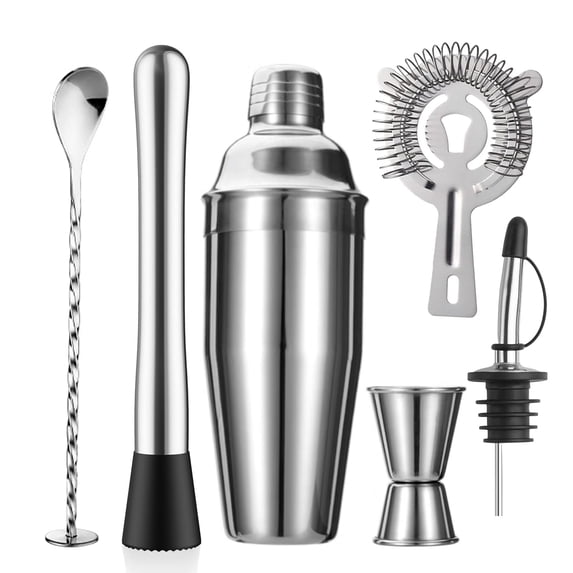 6-piece Cocktail Shaker Set 24oz Strainer Muddler Jigger Mixing Spoon ...
