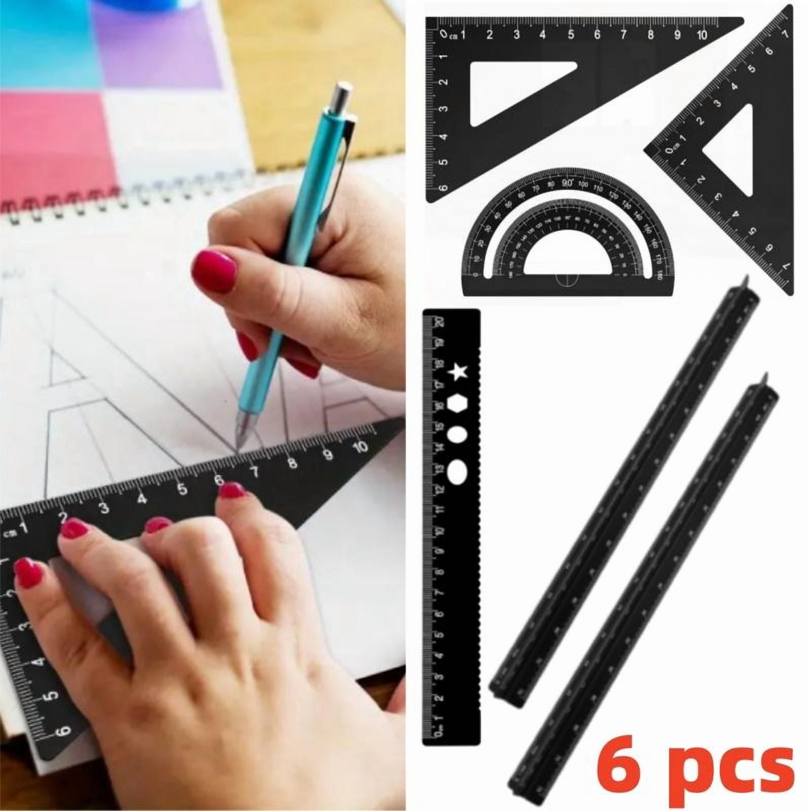 6-piece Metal Triangle Ruler Set, Durable Metal Structure, Black ...