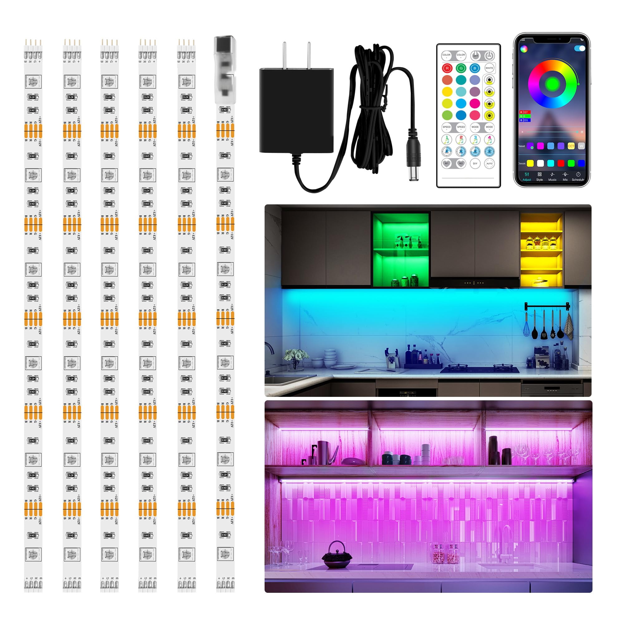 6-piece RGB cabinet bottom light strip set, supports application and ...
