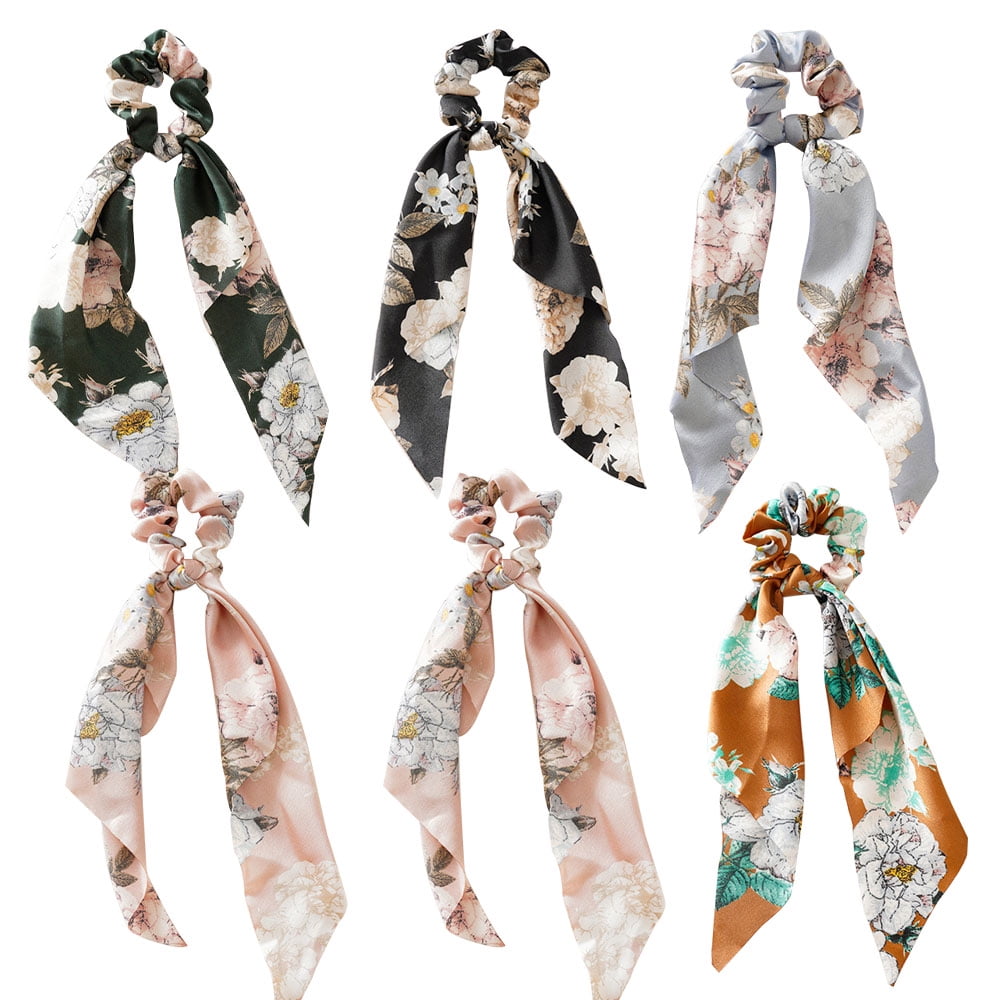 6-piece hair band satin silk elastic hair band hair scarf ponytail ...