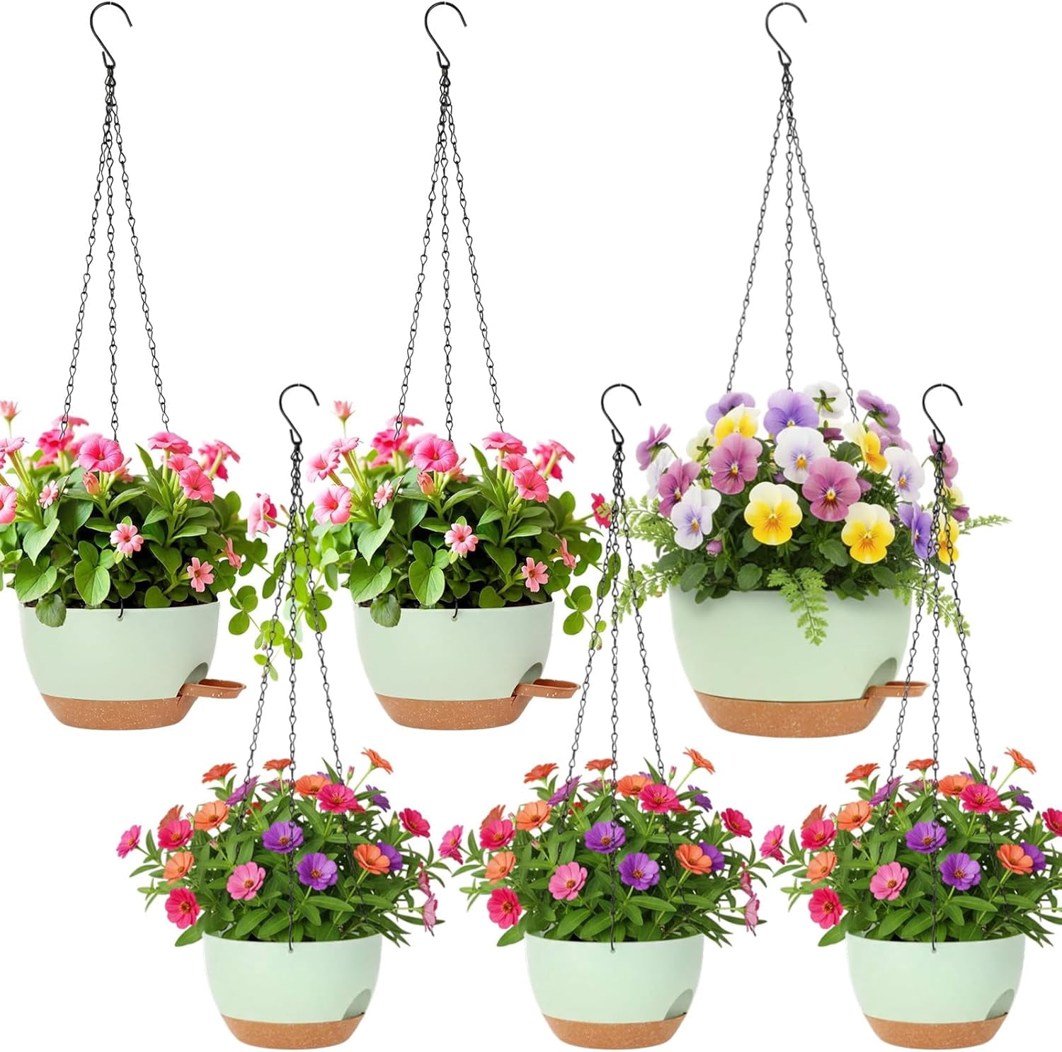6-piece hanging planter set, 12/10/8-inch plastic self-watering hanging ...