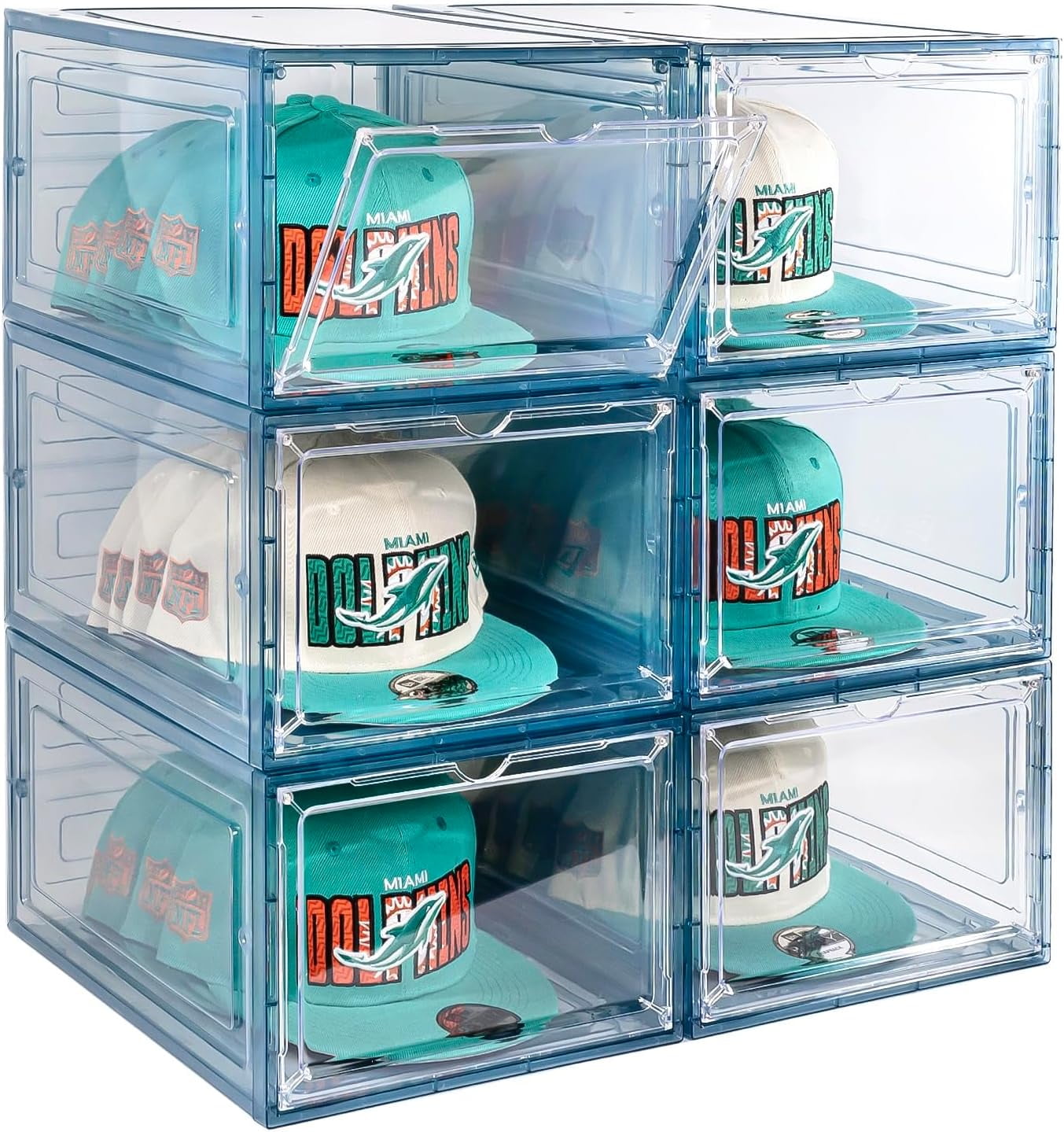 6-piece hat storage box, stackable transparent baseball hat storage box ...