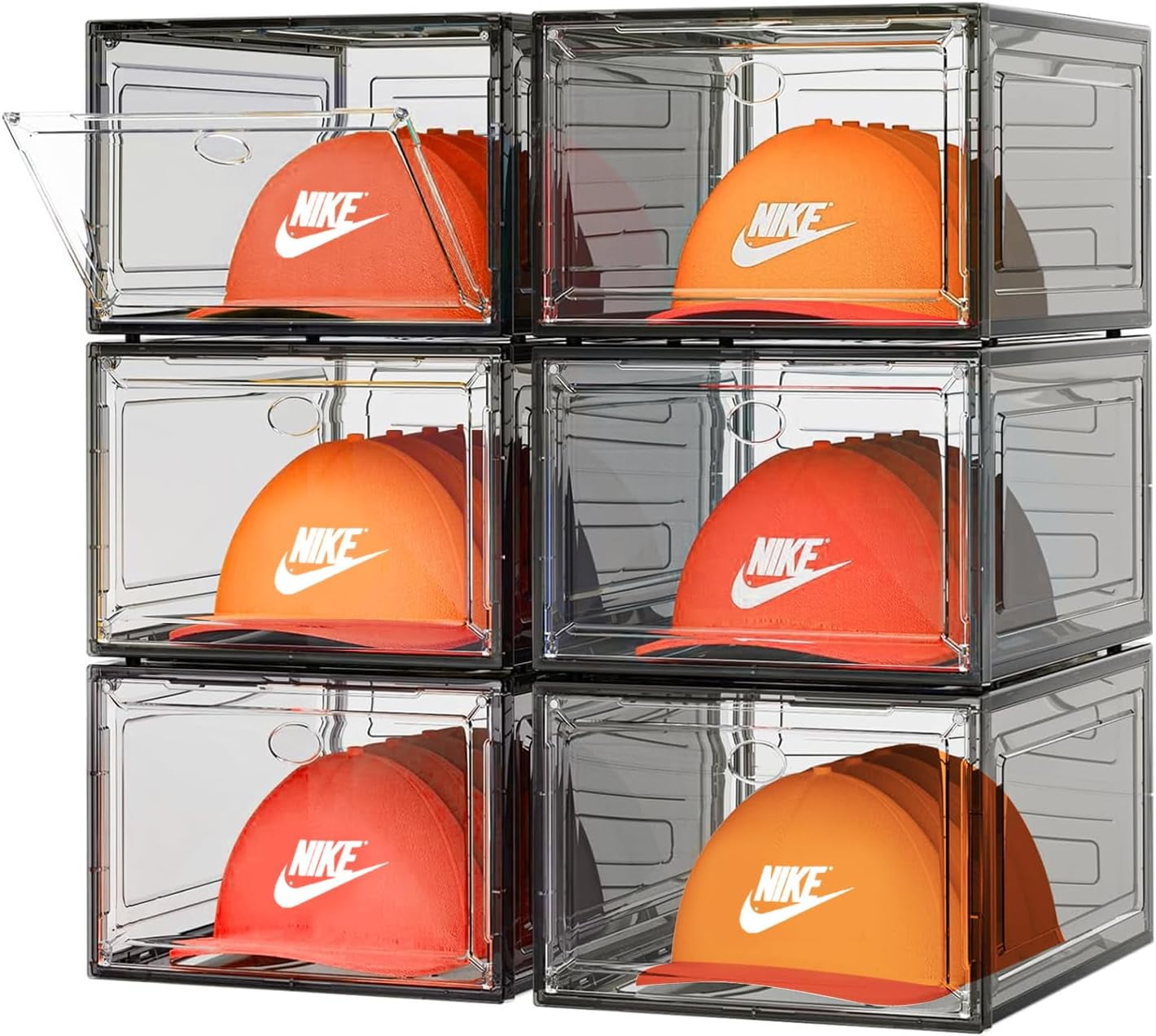 6-piece hat storage box, stackable transparent baseball hat storage box ...