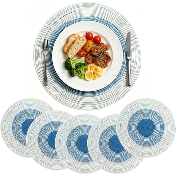 6-piece luxury round woven table mats, 15-inch woven place mats, spiral ...