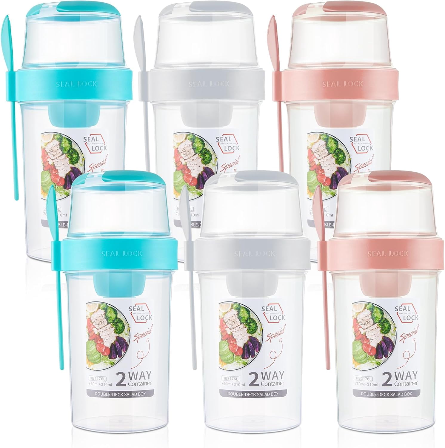 6-piece salad shaker with lid and fork, suitable for lunch, portable ...