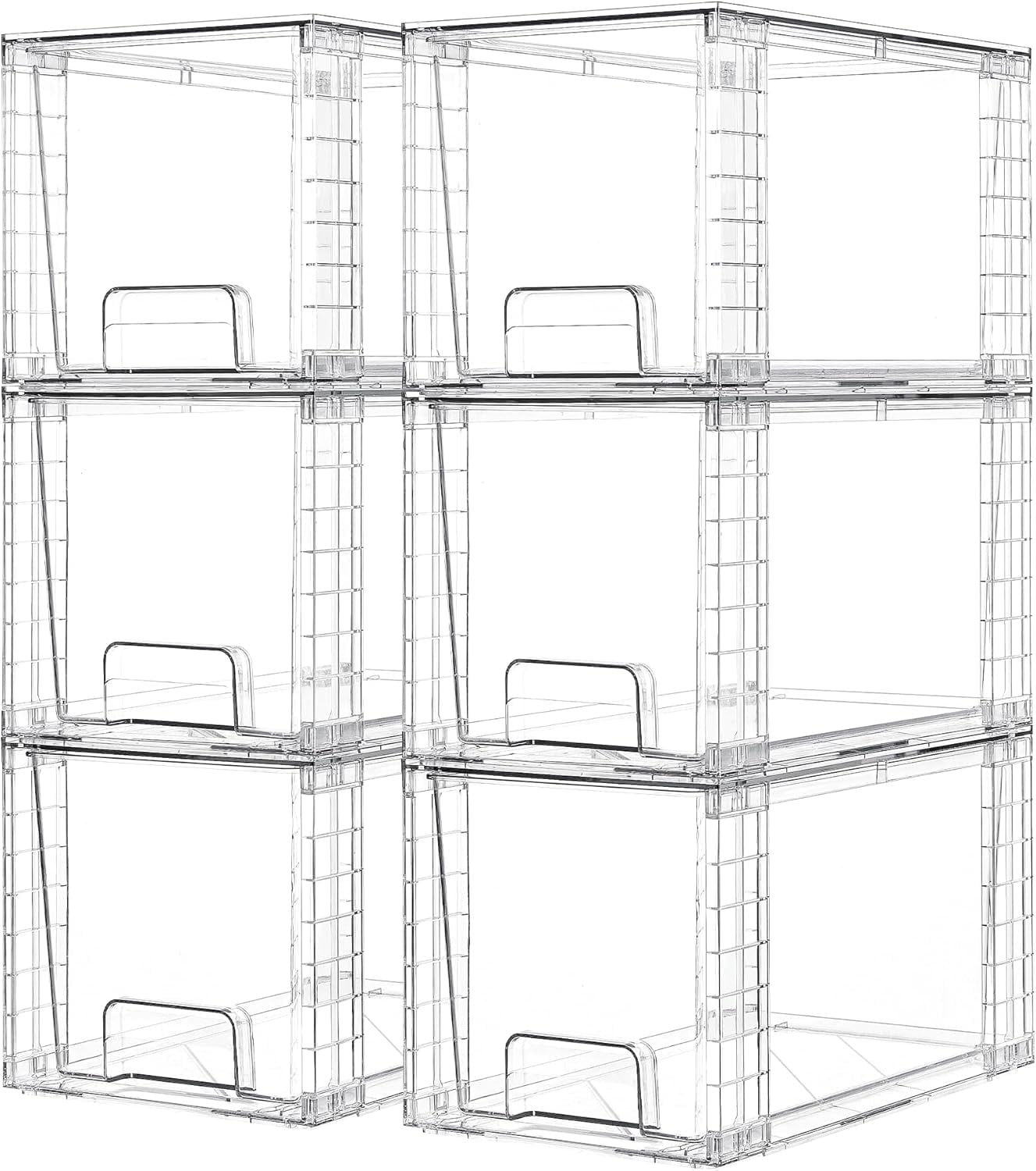6-piece set of large stackable storage drawers, easy-to-assemble ...
