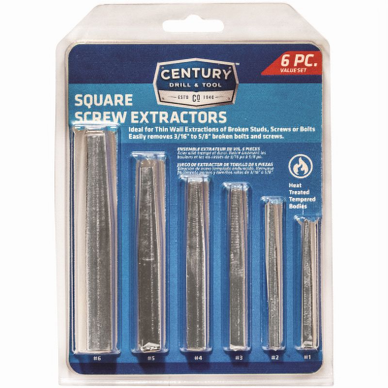 6 piece square flute screw extractor set. Set consists of #1 #2 #3 ...