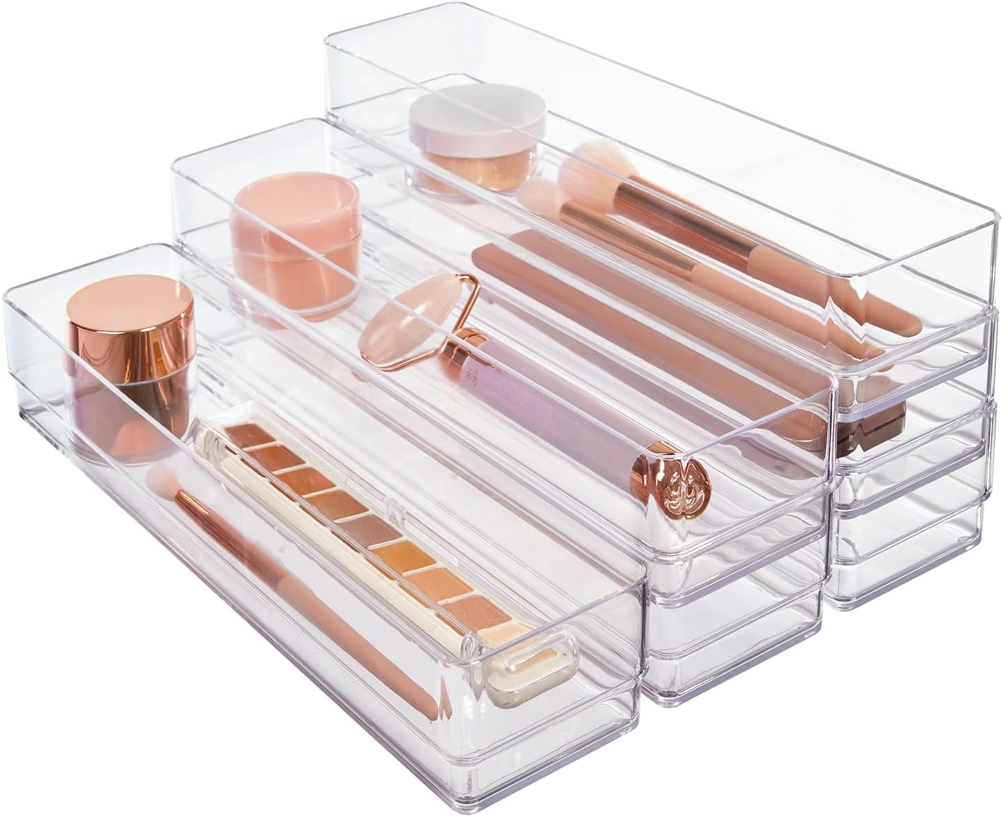 6-piece stackable transparent drawer organizer set | 12-inch x 3-inch x ...