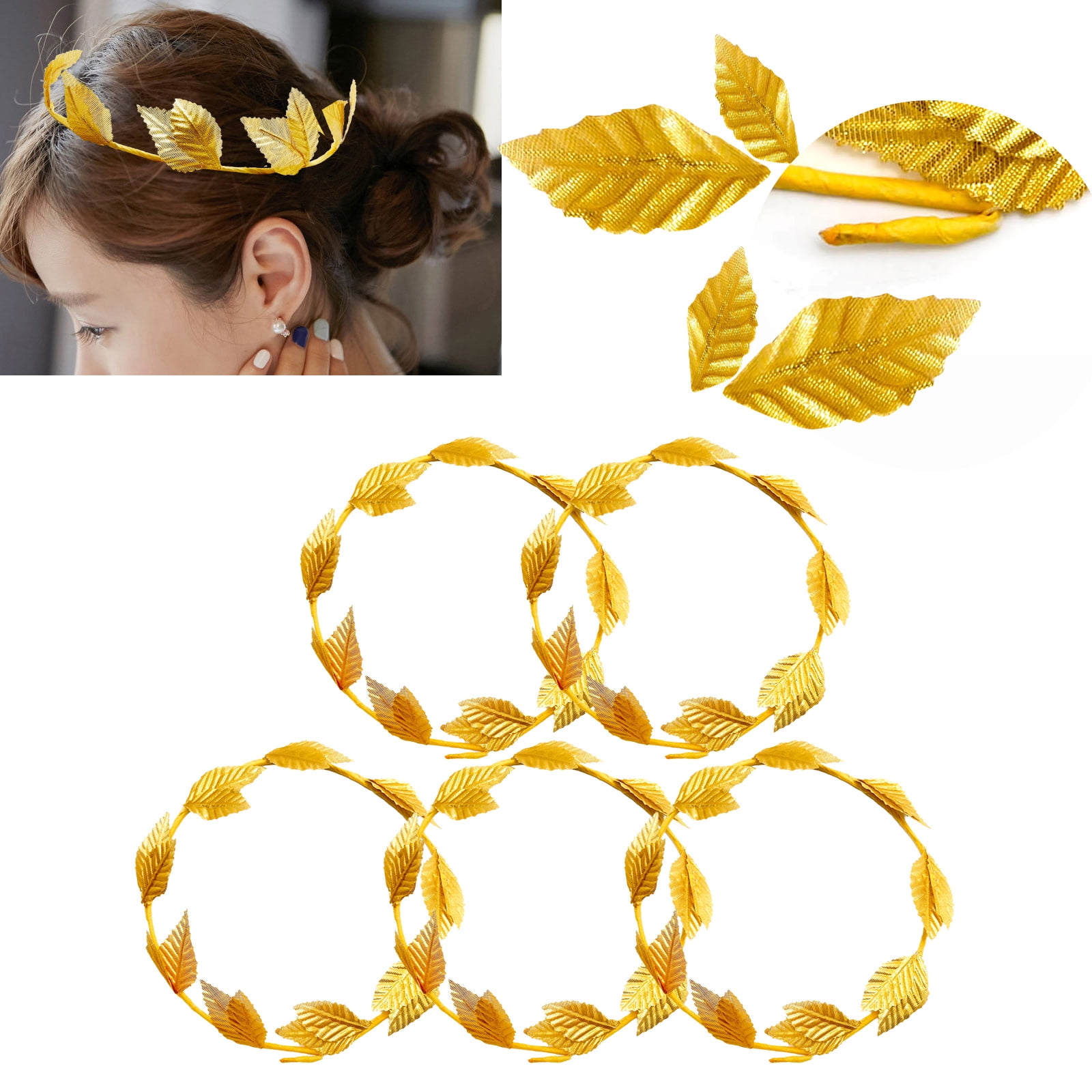 6 pieces Greek Leaf Headband Gold Wreath Crown, 7.3 Inch Roman ...